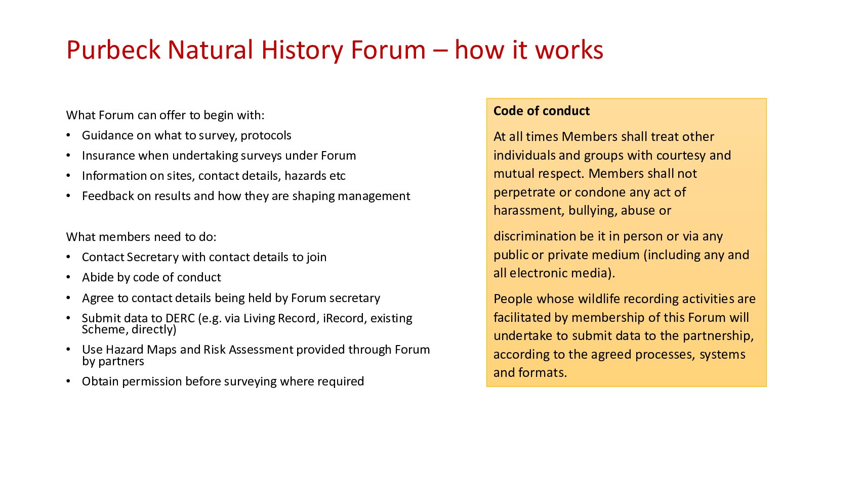 Structure of the Forum – Purbeck Natural History Forum